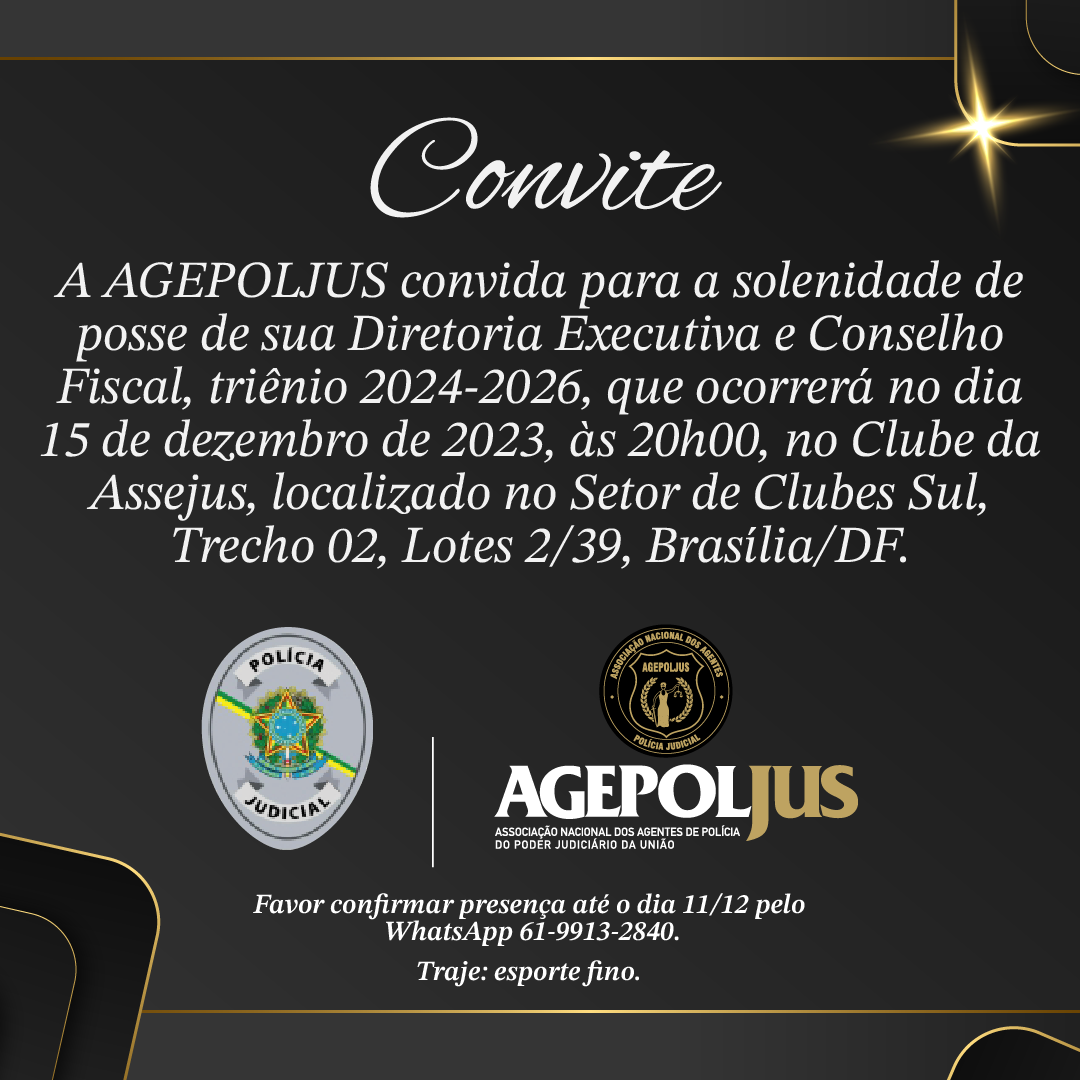 POSSE DA NOVA DIRETORIA DA AGEPOLJUS ACONTECE NO DIA 15 DE DEZEMBRO - AGEPOLJUS